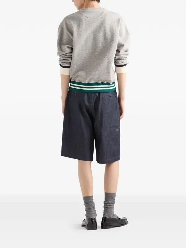 Prada Crewneck Sweatshirt With Striped Ribbed Hem