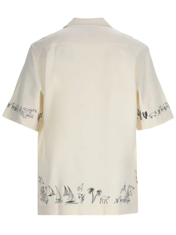 Paul Smith Embroidered Linen Viscose Camp Shirt - Cream