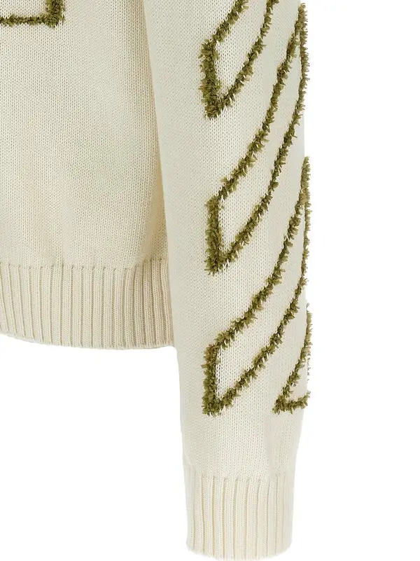 Off-White Diag Outline Knit Sweater - Cream