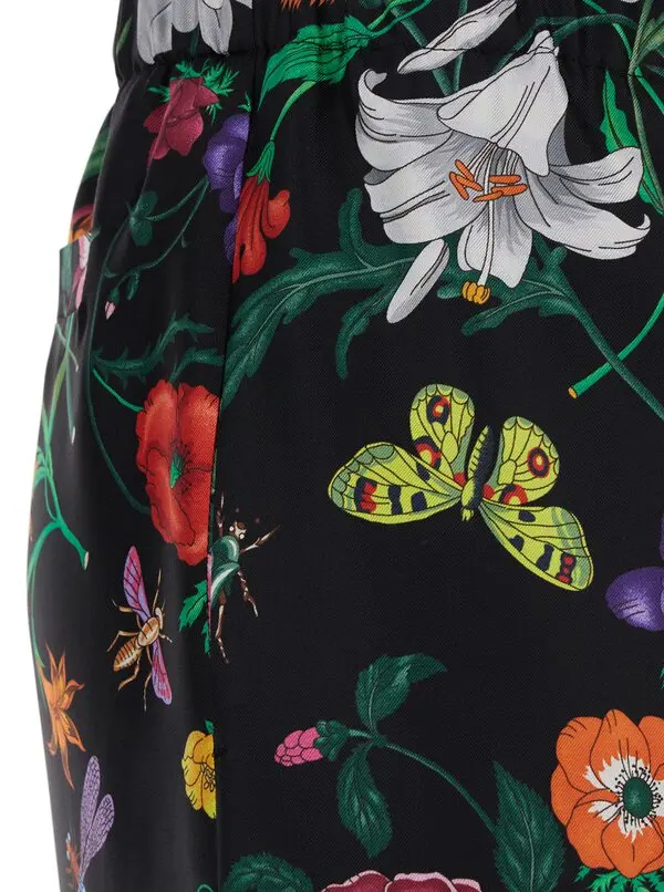 Gucci Silk Floral Print Wide Fit Pants