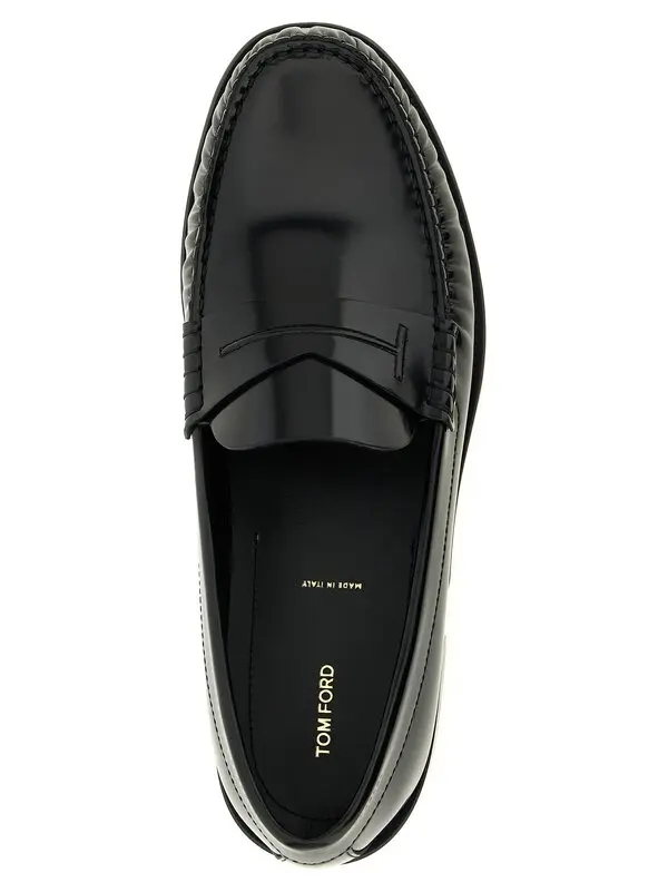 TOM FORD Shiny Leather Loafers With Moc Toe