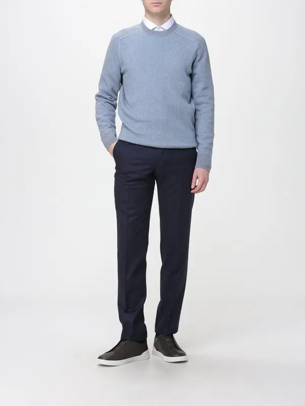 Zegna Navy Wool Tailored Trousers - Blue