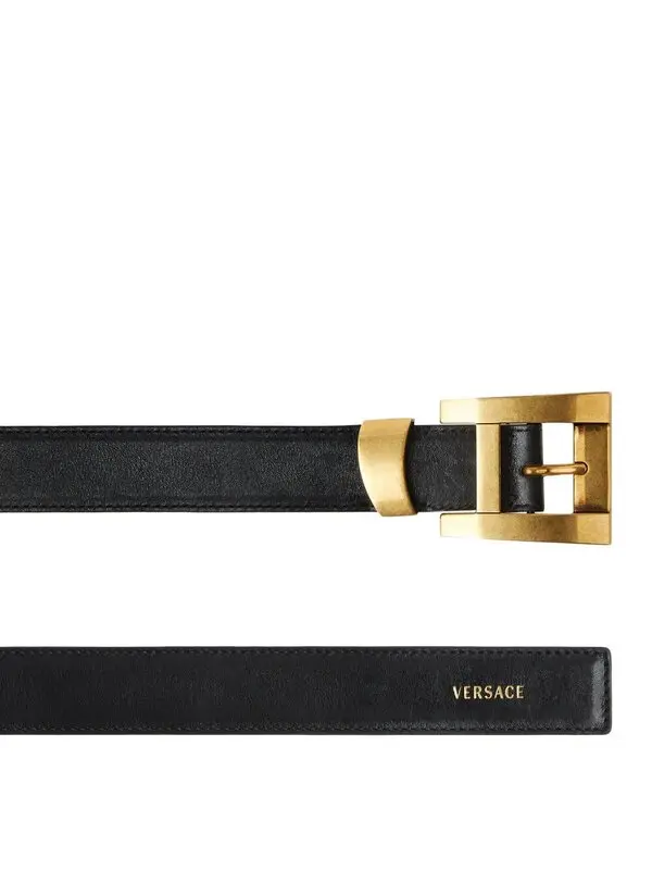 Versace Leather Belt With Gold Tone Medusa Buckle - Black