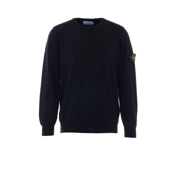 Stone Island Logo Detailed Crew Neck Sweater - Black