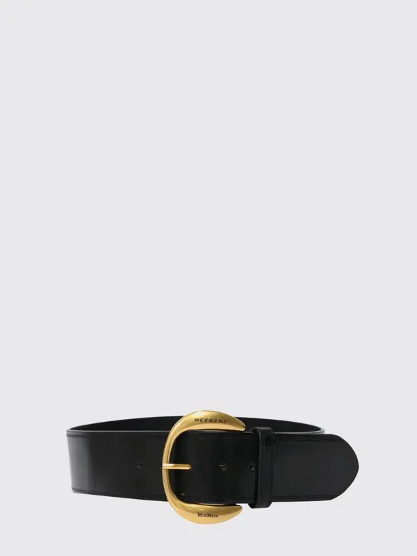 Max Mara Leather Belt With Gold Tone Buckle - Black