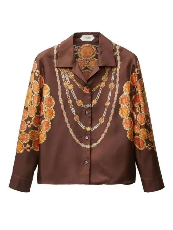 Versace The Lover Print Silk Twill Shirt - Brown