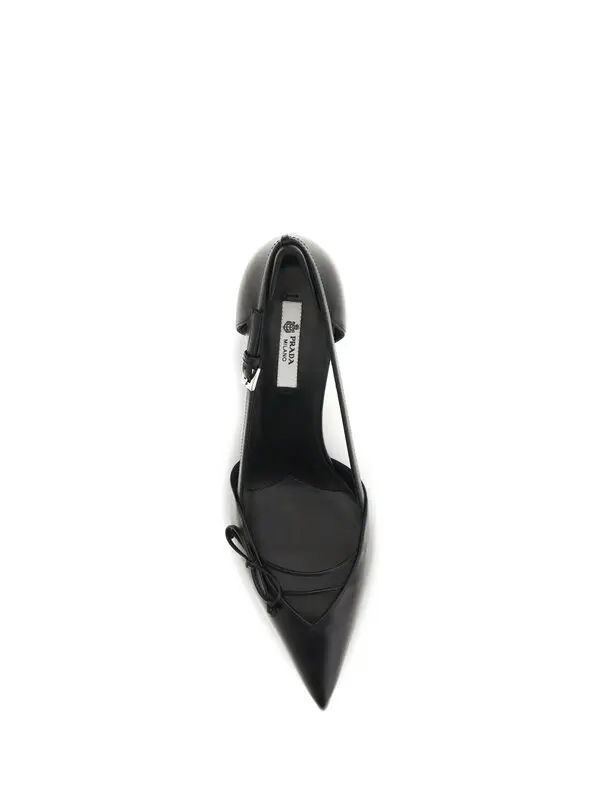 Prada Side-cut Leather Pumps With Bow Detailing - Black