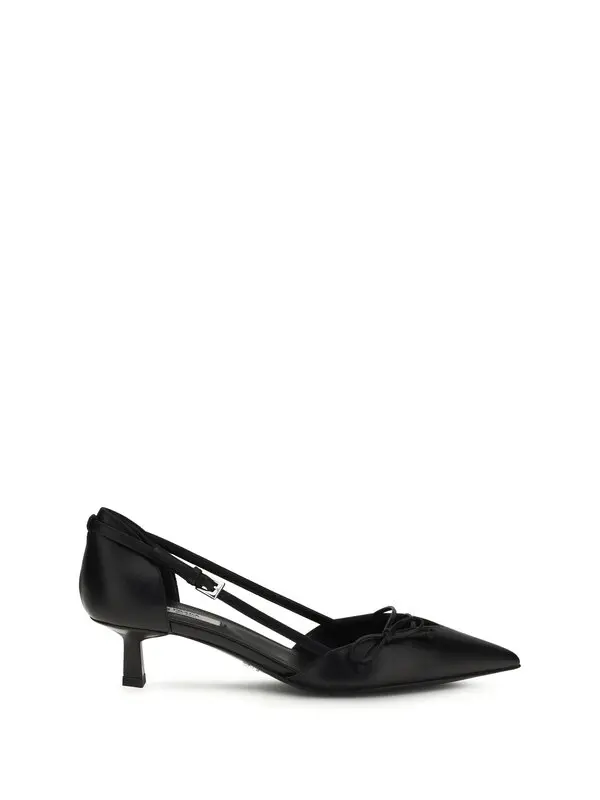 Prada Side-cut Leather Pumps With Bow Detailing - Black