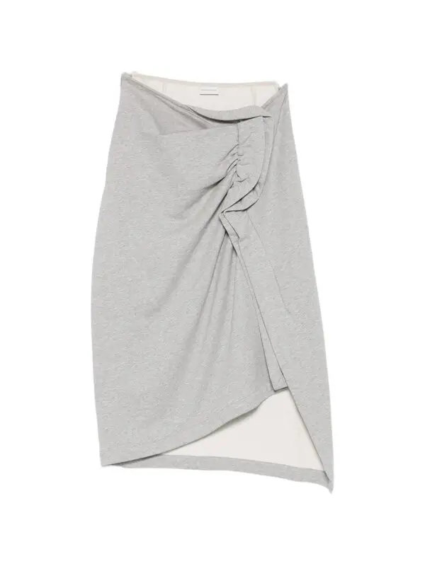 Dries Van Noten Grey Ruched Detail Asymmetric Hem Cotton Skirt - Multicolor