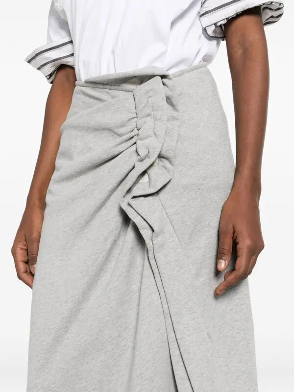 Dries Van Noten Grey Ruched Detail Asymmetric Hem Cotton Skirt - Multicolor