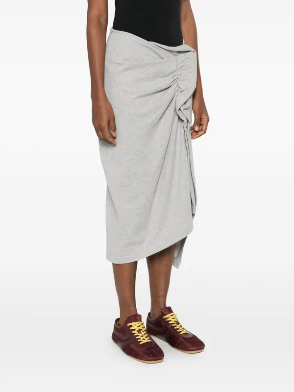 Dries Van Noten Grey Ruched Detail Asymmetric Hem Cotton Skirt - Multicolor