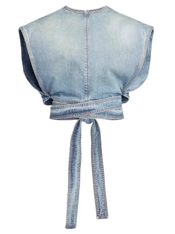 Alaïa Belted Denim Top - Blue