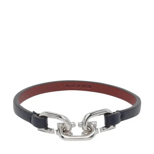 FERRAGAMO Gancini Chain Leather Bracelet - Blue