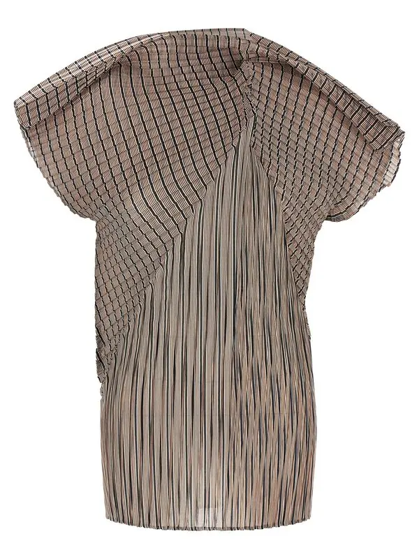 Issey Miyake Generic Stripes" High Neck Short Sleeve Top - Brown