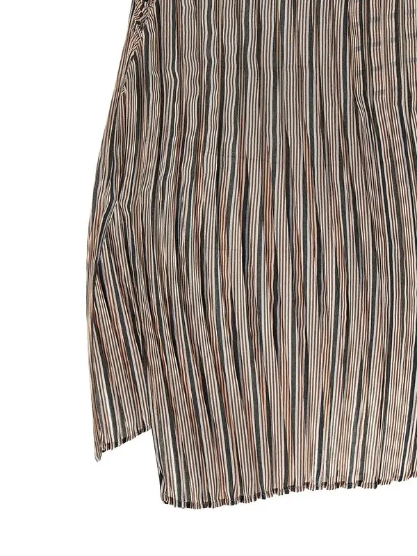 Issey Miyake Generic Stripes" High Neck Short Sleeve Top - Brown