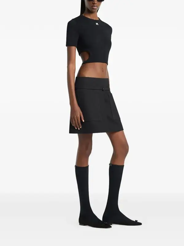 COURREGES Ribbon Cut-out Contrast T-shirt - Black