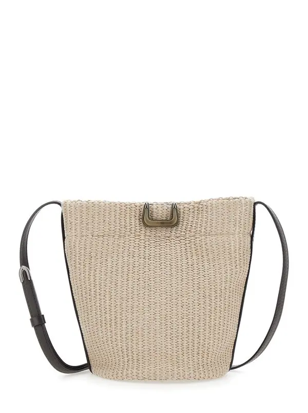 Brunello Cucinelli Raffia Shoulder Bag With Plate Accent - Multicolor