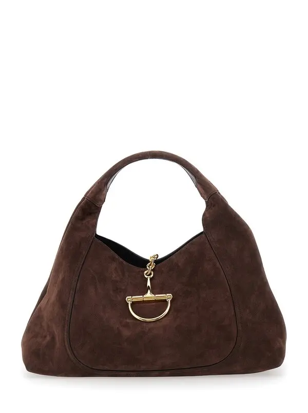Gucci Softbit Large Suede Shoulder Bag With Horsebit Closure - Brown