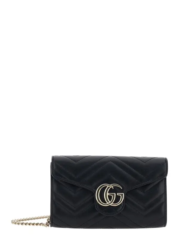 Gucci Gg Marmont Leather Mini Bag With Gg Plate And Chain Strap