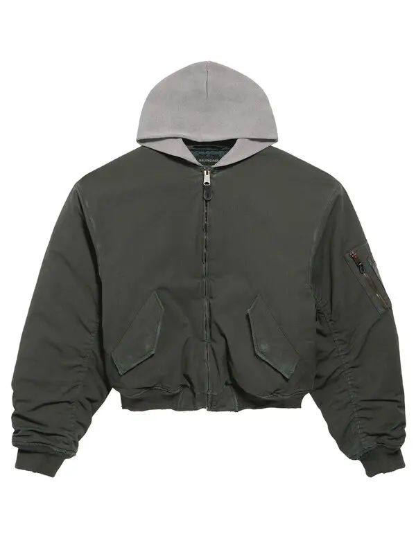 Balenciaga Hooded Standard Canvas Bomber Jacket - Gray