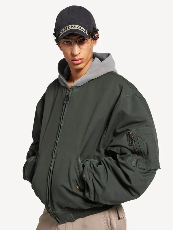 Balenciaga Hooded Standard Canvas Bomber Jacket - Gray