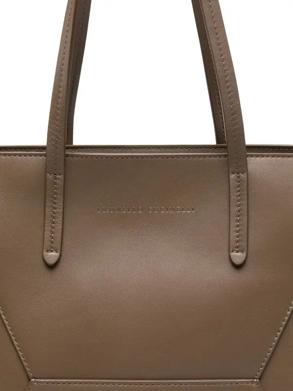 Brunello Cucinelli Calf Leather Tote Bag With Pouch - Brown