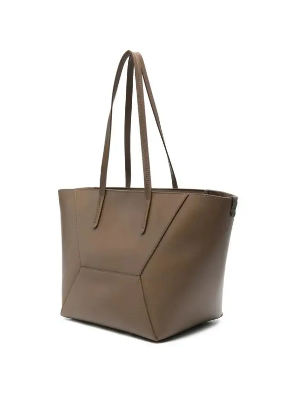 Brunello Cucinelli Calf Leather Tote Bag With Pouch - Brown