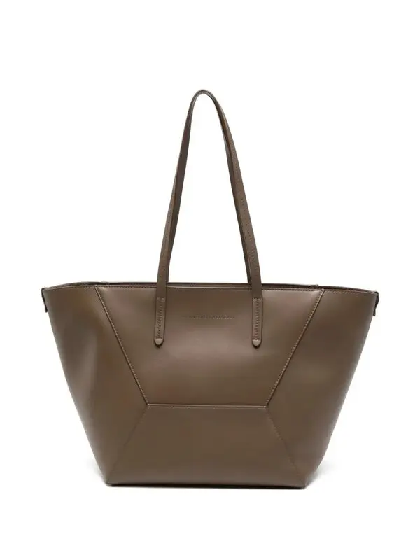 Brunello Cucinelli Calf Leather Tote Bag With Pouch - Brown