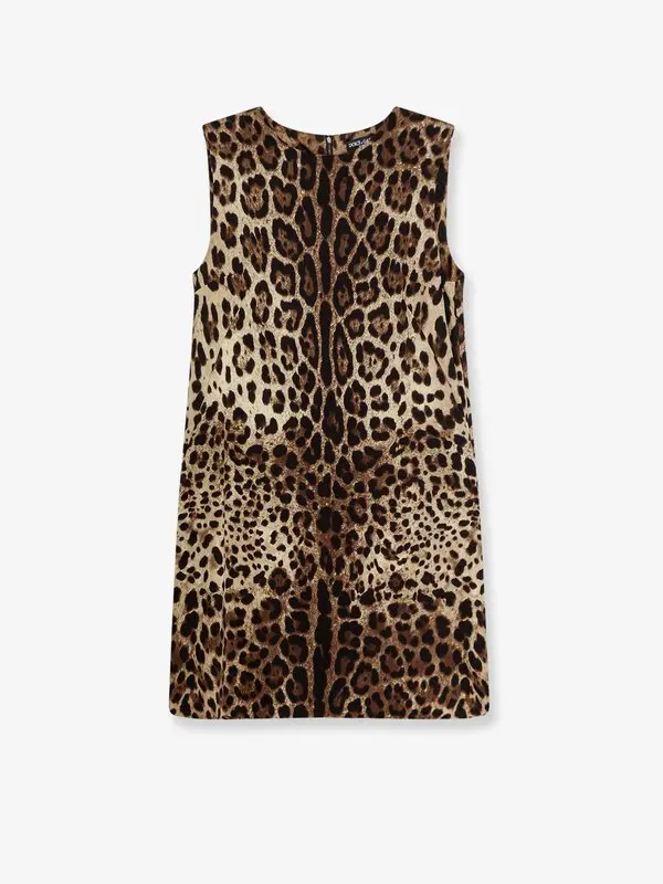 Dolce & Gabbana Leopard Print Stretch Silk Dress - Multicolor