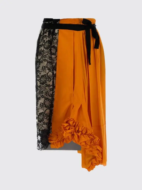 Prada Silk Skirt With Lace And Ruffle Detail - Orange