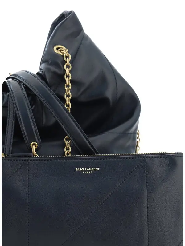 Saint Laurent Pochon Bucket Bag In Lambskin Leather - Black