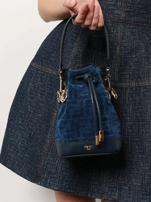 Fendi Mon Tresor Ff Flocked Denim Bucket Bag - Multicolor