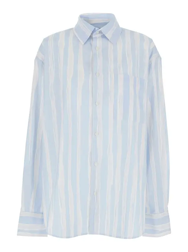 Jacquemus La Chemise Camargue' Light Blue T-shirt With Classic Collar And All-over Stripe Motif In Cotton For - Multicolor