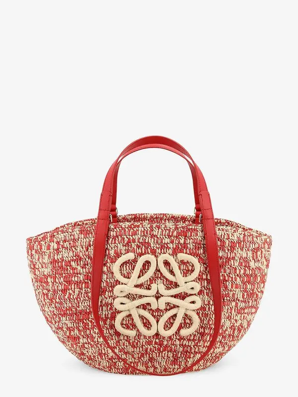 Loewe Medium Raffia And Leather Shoulder Bag With 3d Anagram Logo - Red
