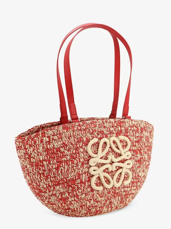 Loewe Medium Raffia And Leather Shoulder Bag With 3d Anagram Logo - Red