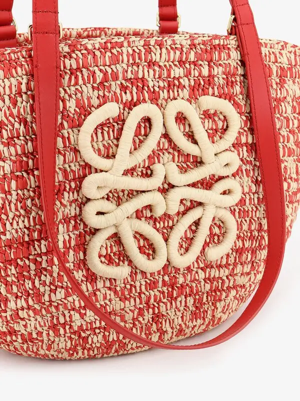 Loewe Medium Raffia And Leather Shoulder Bag With 3d Anagram Logo - Red