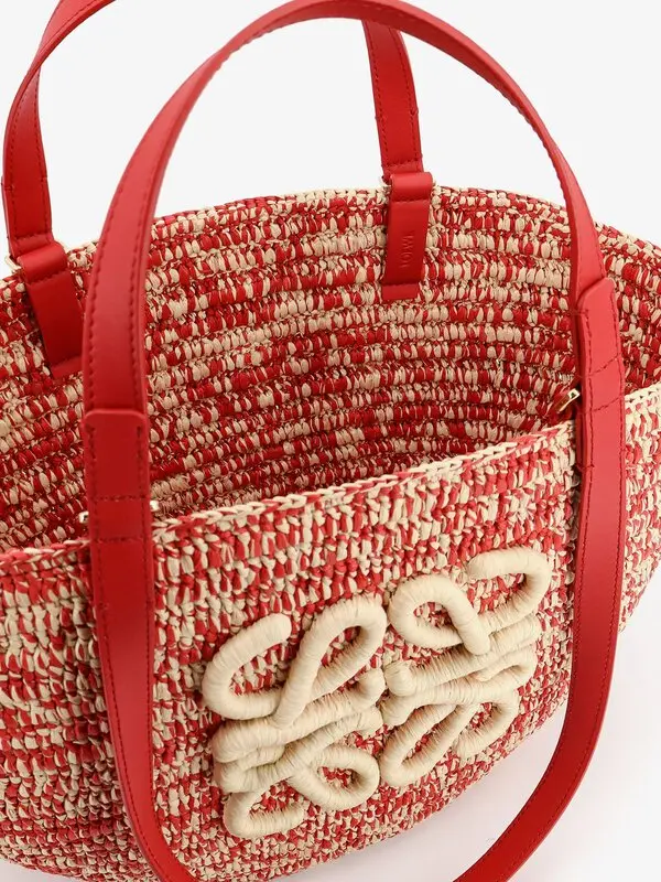 Loewe Medium Raffia And Leather Shoulder Bag With 3d Anagram Logo - Red