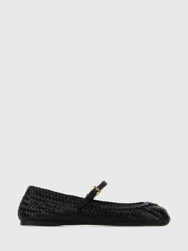 Prada Woven Ballet Flats With Buckle Detail - Black