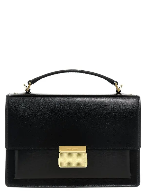 GOLDEN GOOSE Venezia Leather Handbag With Metal Clip Closure - Black