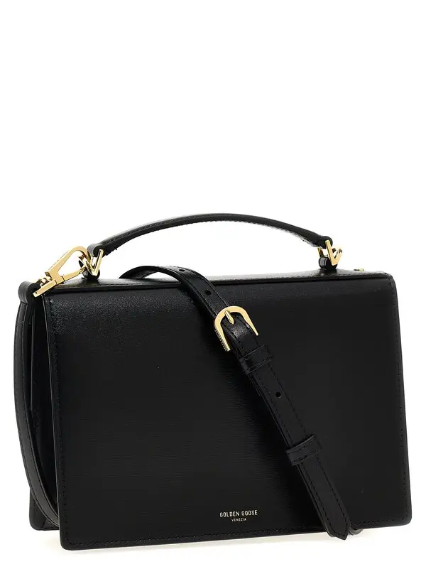 GOLDEN GOOSE Venezia Leather Handbag With Metal Clip Closure - Black