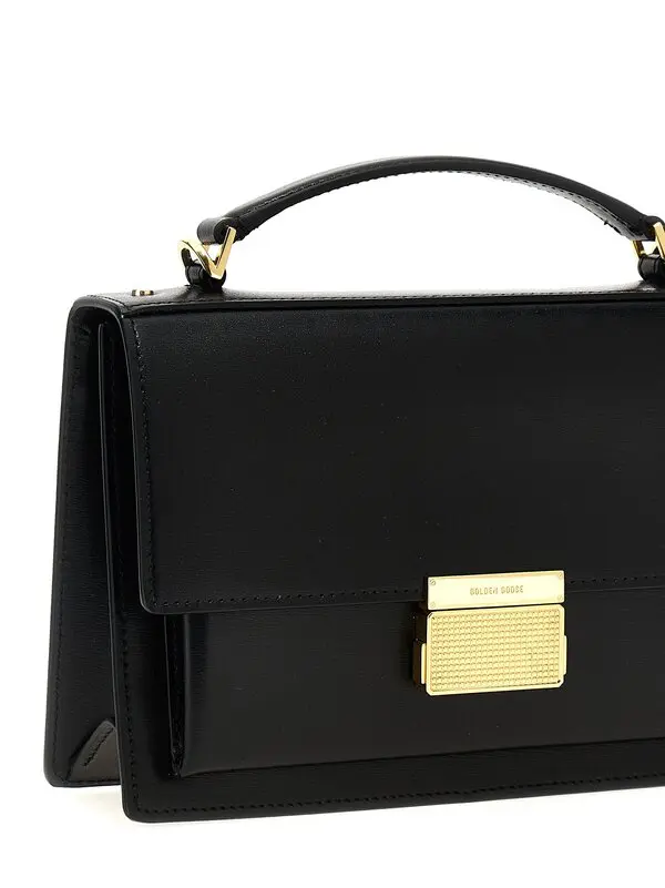 GOLDEN GOOSE Venezia Leather Handbag With Metal Clip Closure - Black