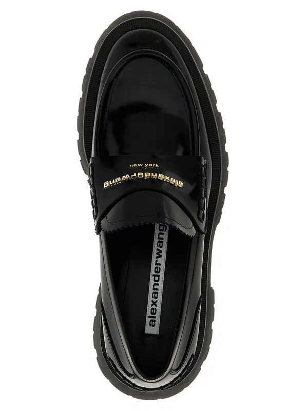 Alexander Wang Carter Lug Leather Loafers With Metal Logo - Black