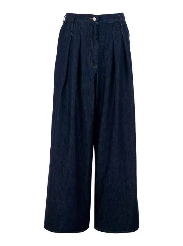 Dries Van Noten Wide Leg Denim Pants With Logo Patch - Multicolor