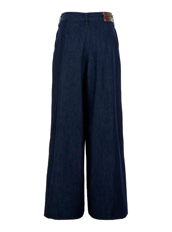 Dries Van Noten Wide Leg Denim Pants With Logo Patch