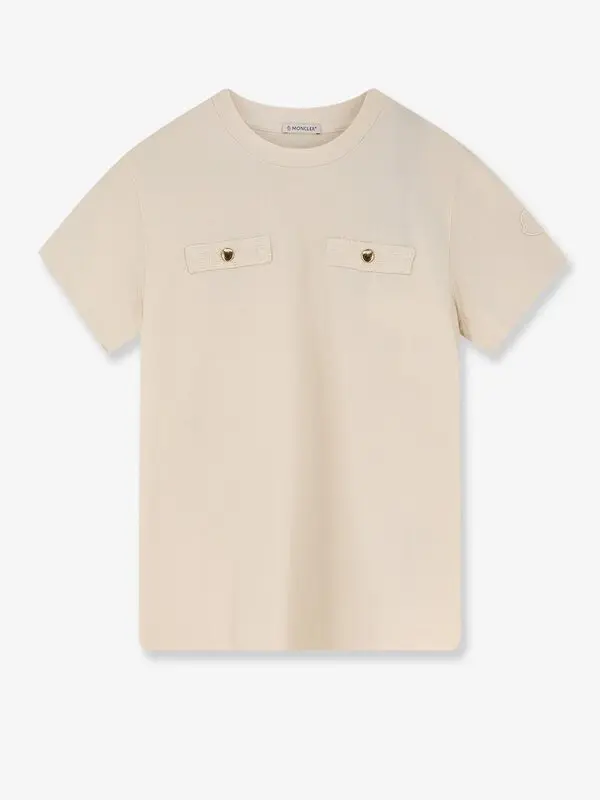 Moncler Cotton Crewneck T-shirt With Gold Button Detail