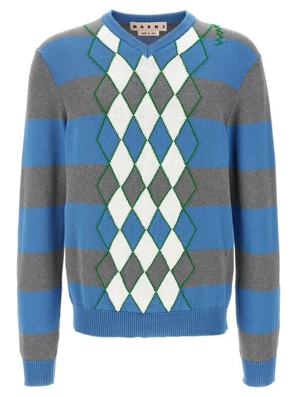 Marni Argyle Striped V-neck Sweater - Multicolor