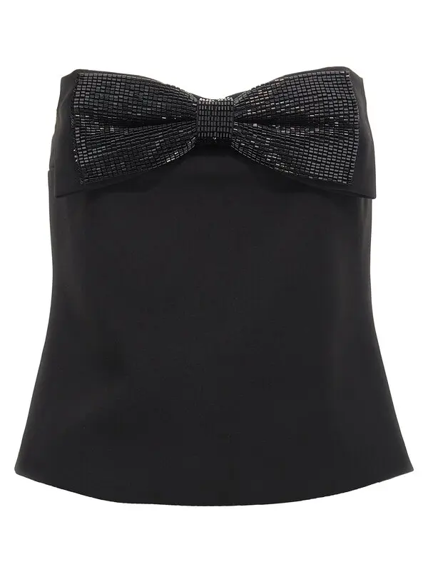 SELF-PORTRAIT Crepe Bandeau Top With Embellished Bow Detail
