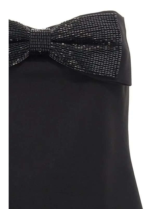 SELF-PORTRAIT Crepe Bandeau Top With Embellished Bow Detail