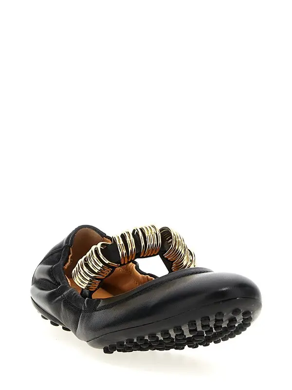 TOD'S Dee Ballet Flats With Gold Metal Rings - Black
