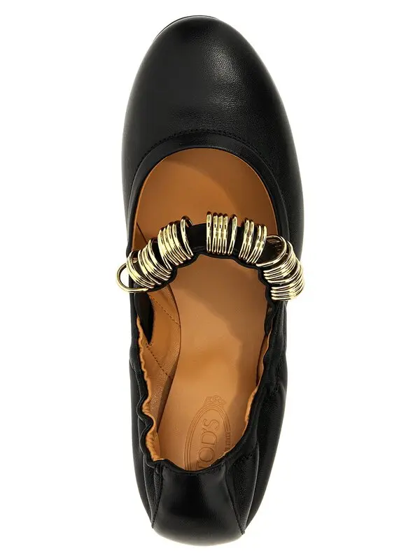 TOD'S Dee Ballet Flats With Gold Metal Rings - Black